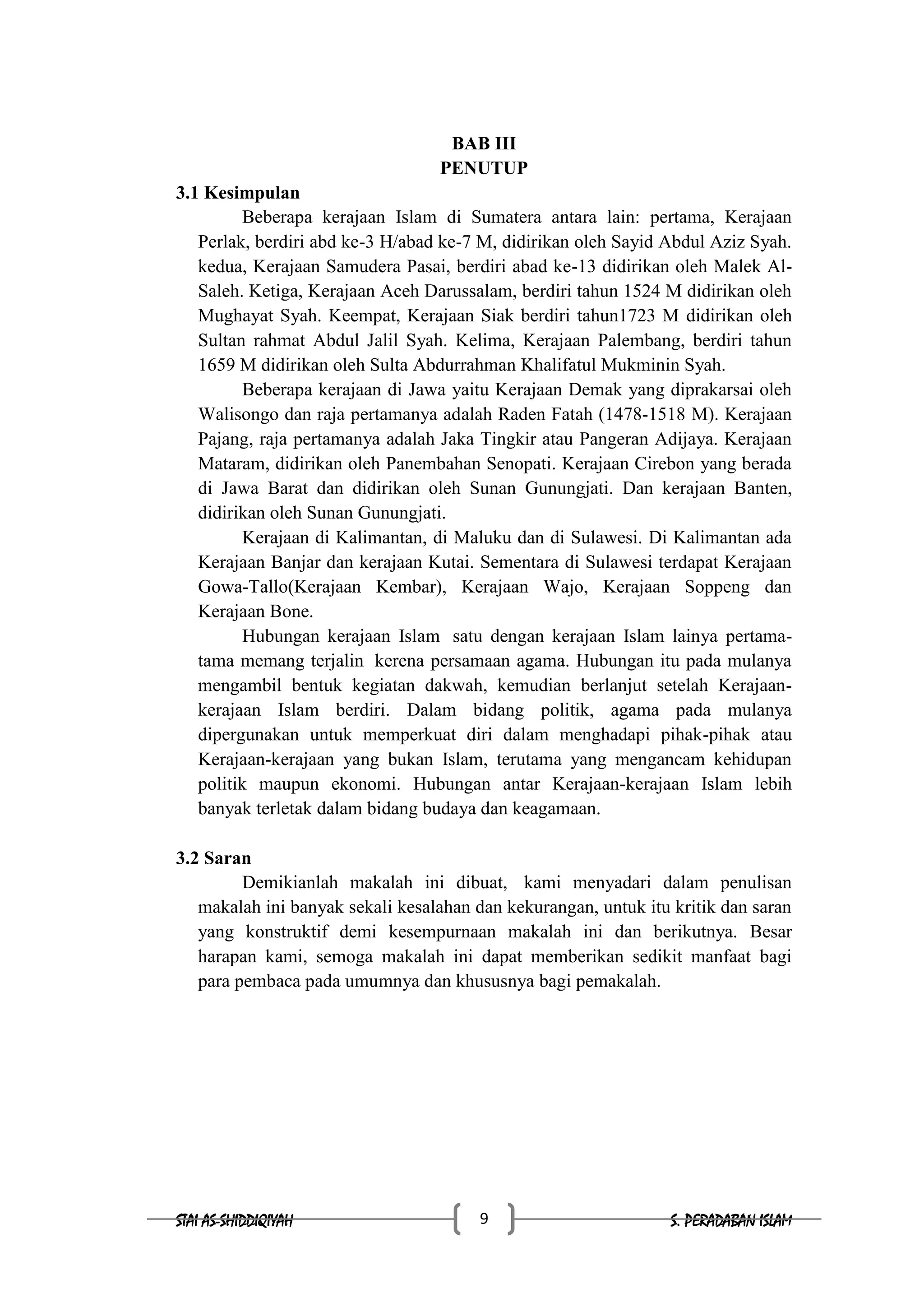 Makalah spi kerajaan islam sebelum penjajahan belanda | DOCX