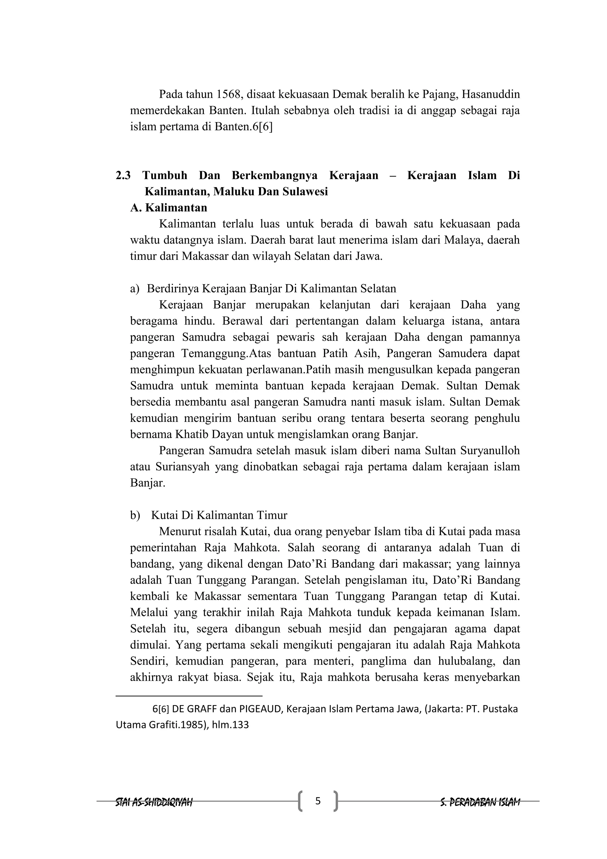 Makalah spi kerajaan islam sebelum penjajahan belanda | DOCX