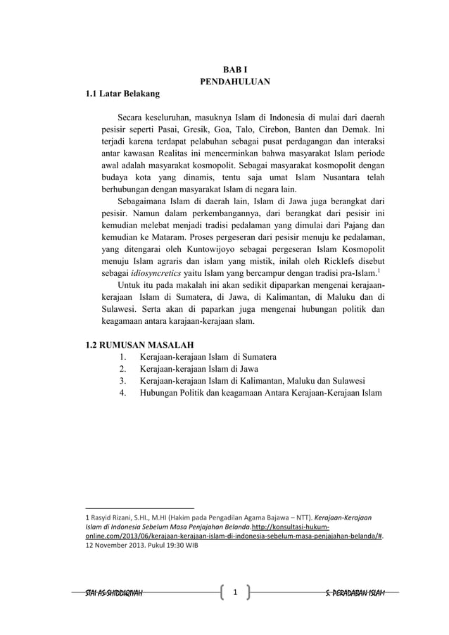 Makalah spi kerajaan islam sebelum penjajahan belanda | DOCX