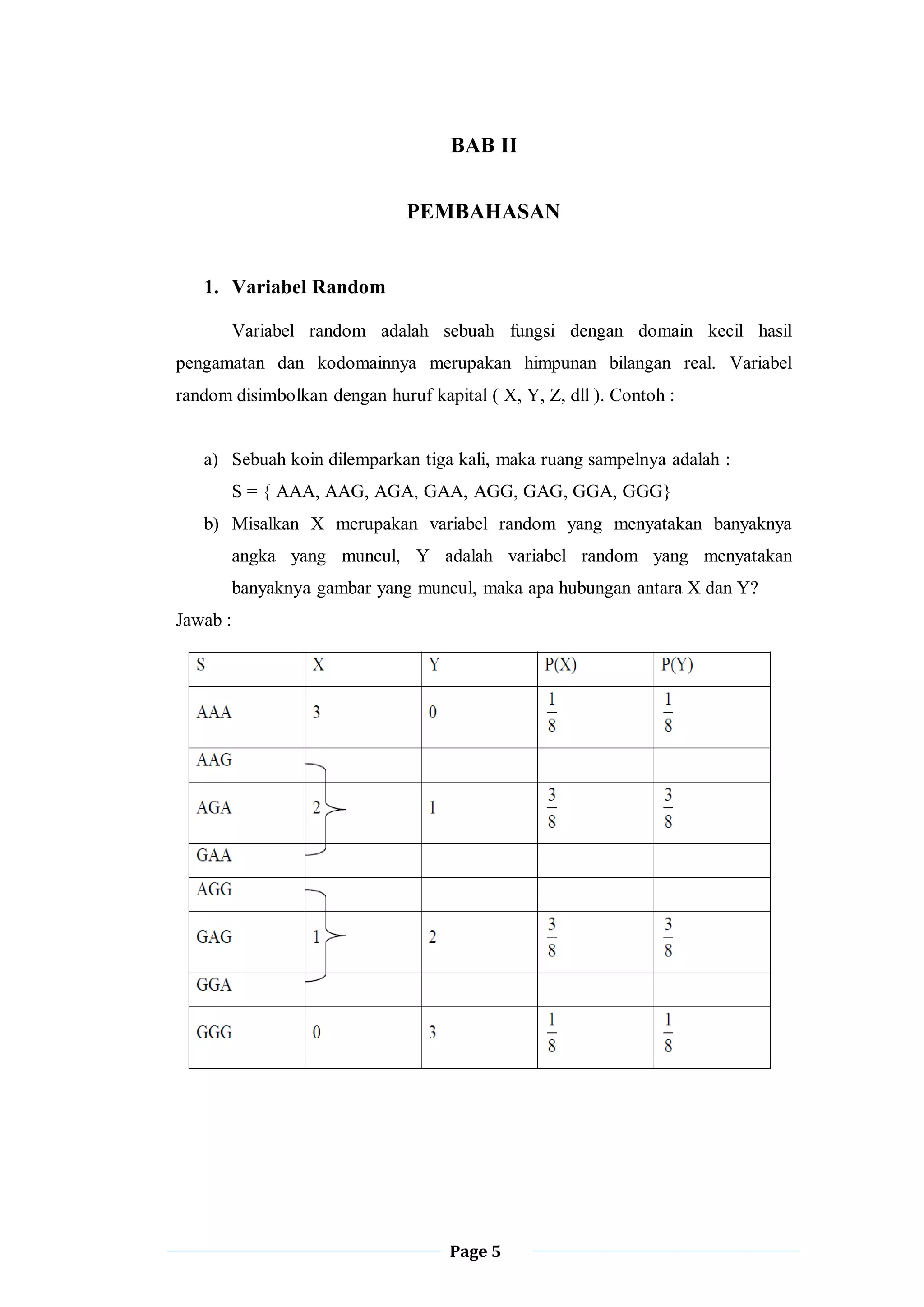 Makalah STATISTIK MAEMATIKA II VARIABEL RANDOM | PDF