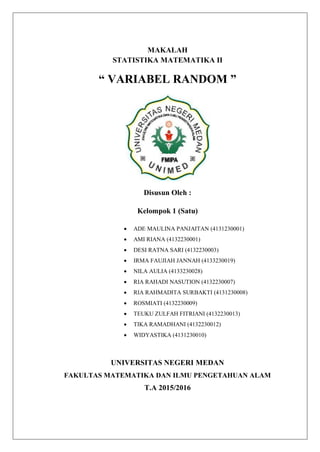 Makalah STATISTIK MAEMATIKA II VARIABEL RANDOM | PDF