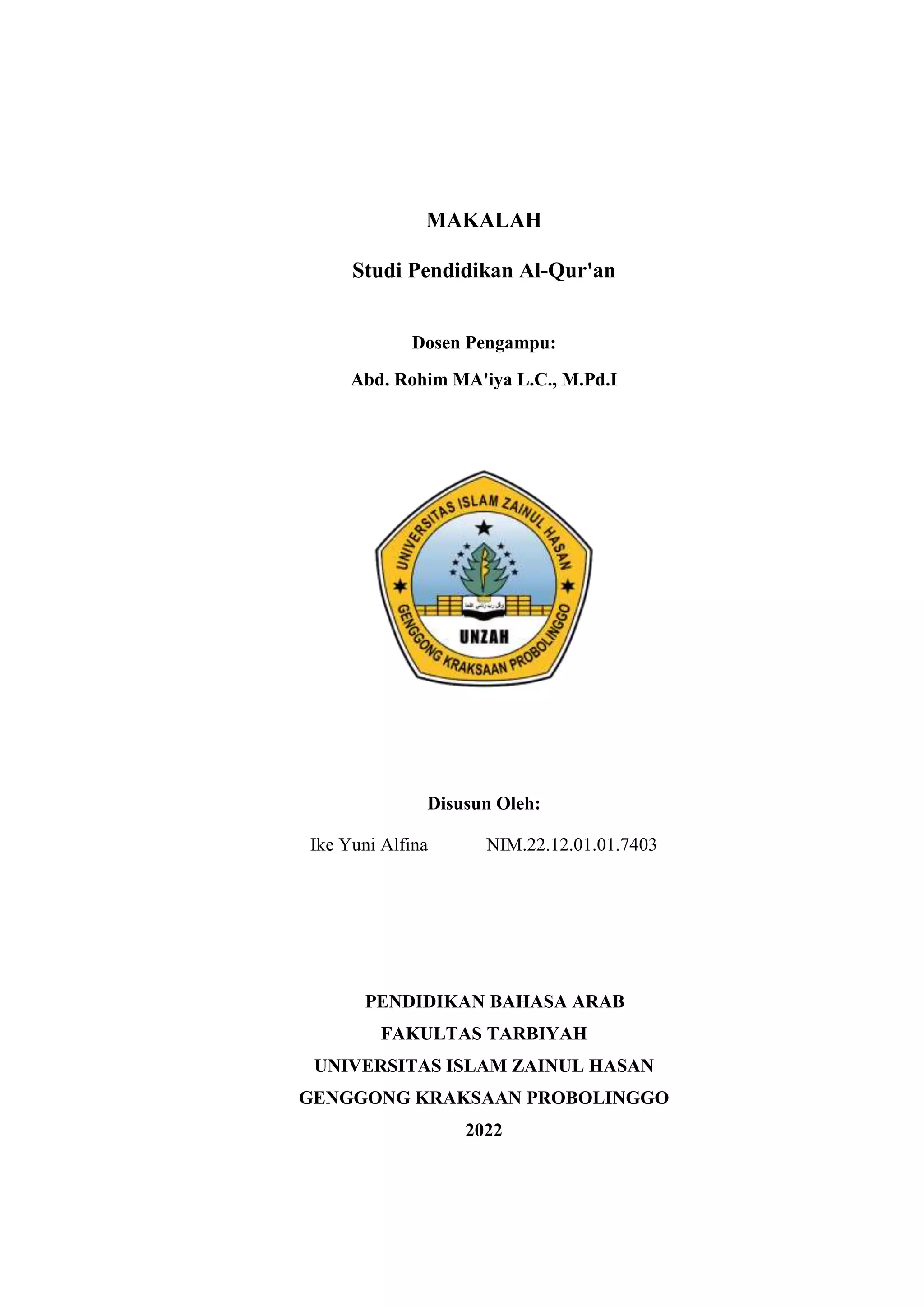 Makalah Studi Pendidikan Al-Qur'an UNZAH GENGGONG By_ Zuket Printing.docx