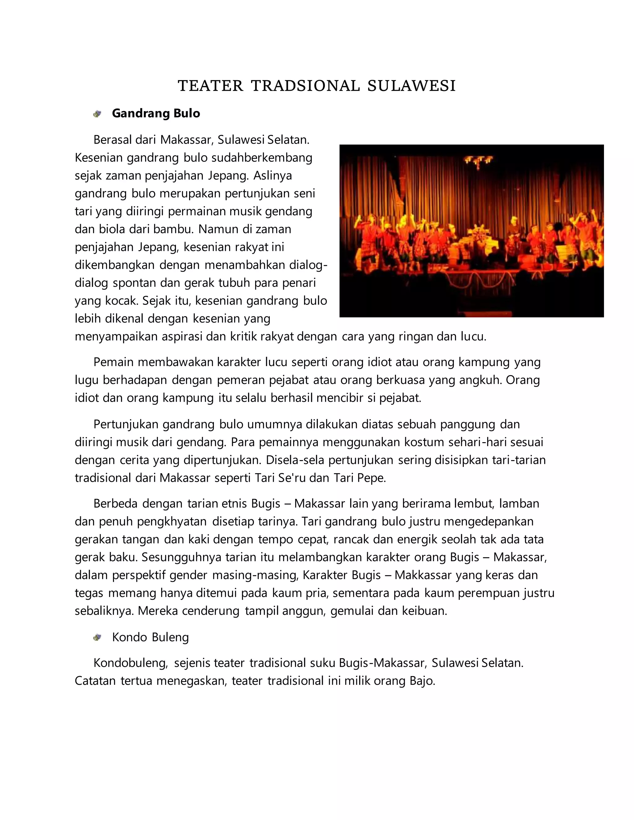 Makalah teater tradisional Sulawesi, Kalimantan dan Papua | DOCX