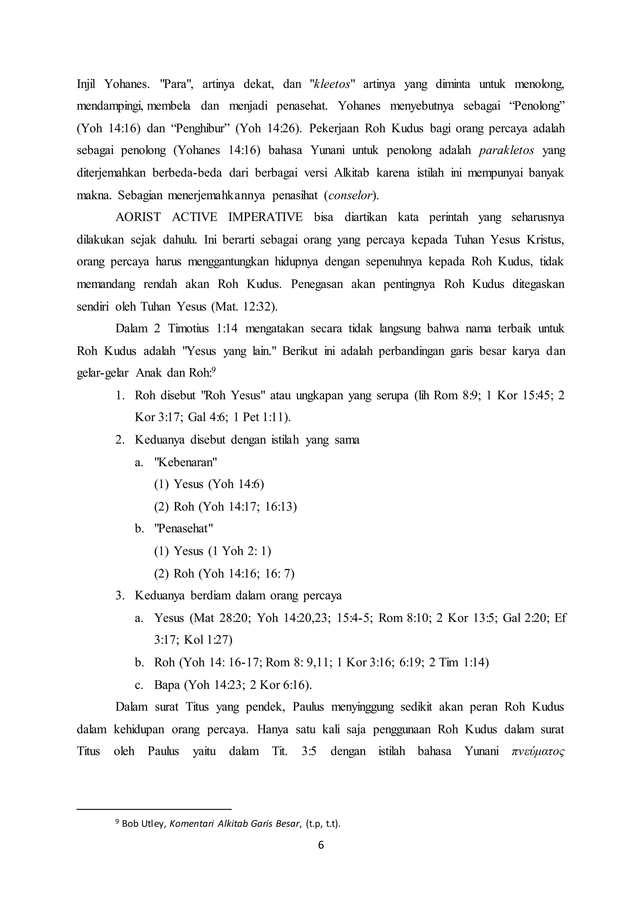 Paper Teologi PB (Roh Kudus Menurut Surat Pastoral) | DOCX