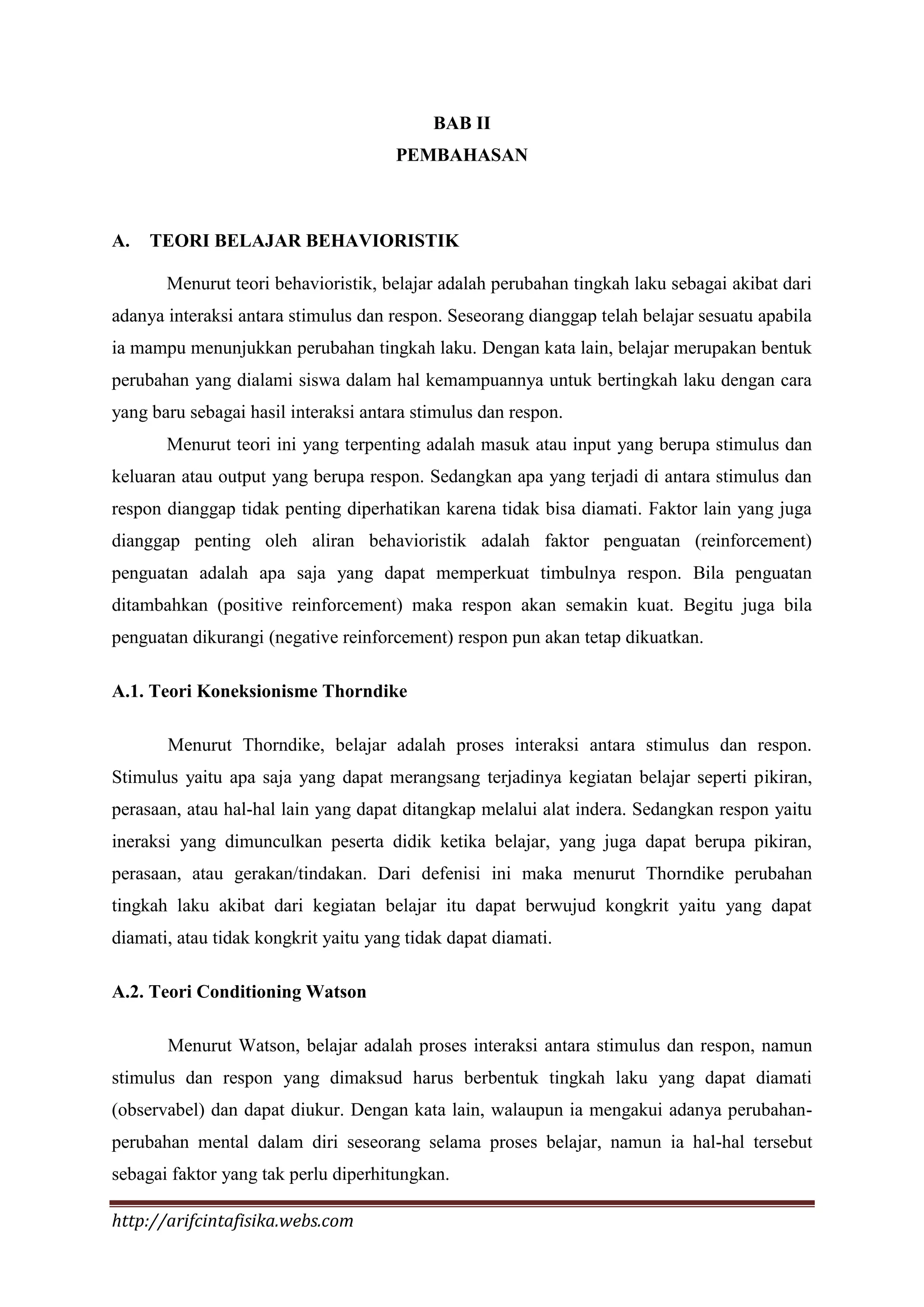Makalah teori pembelajaran | PDF