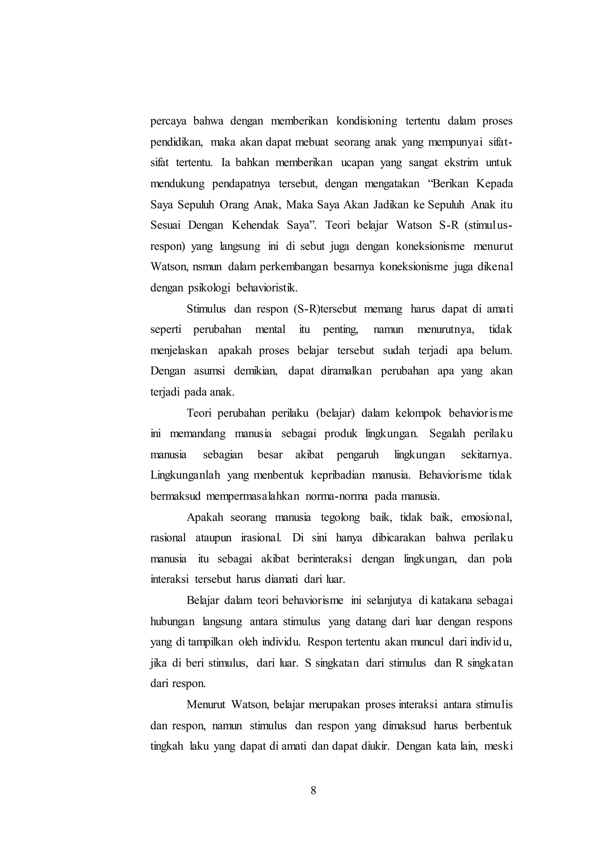 Makalah teori pembelajaran behavioristik | DOCX