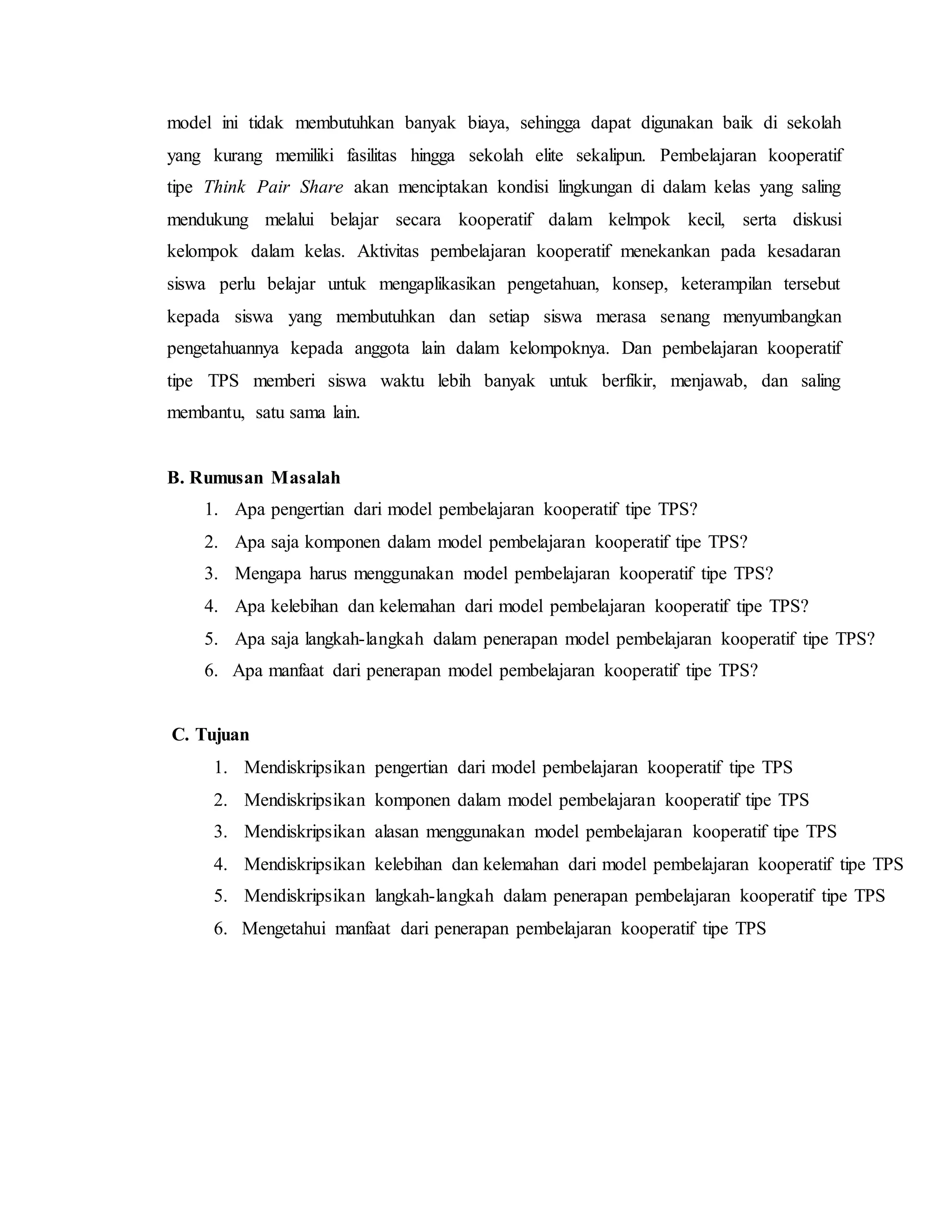 THINK PAIR SHARE (TPS) | PDF
