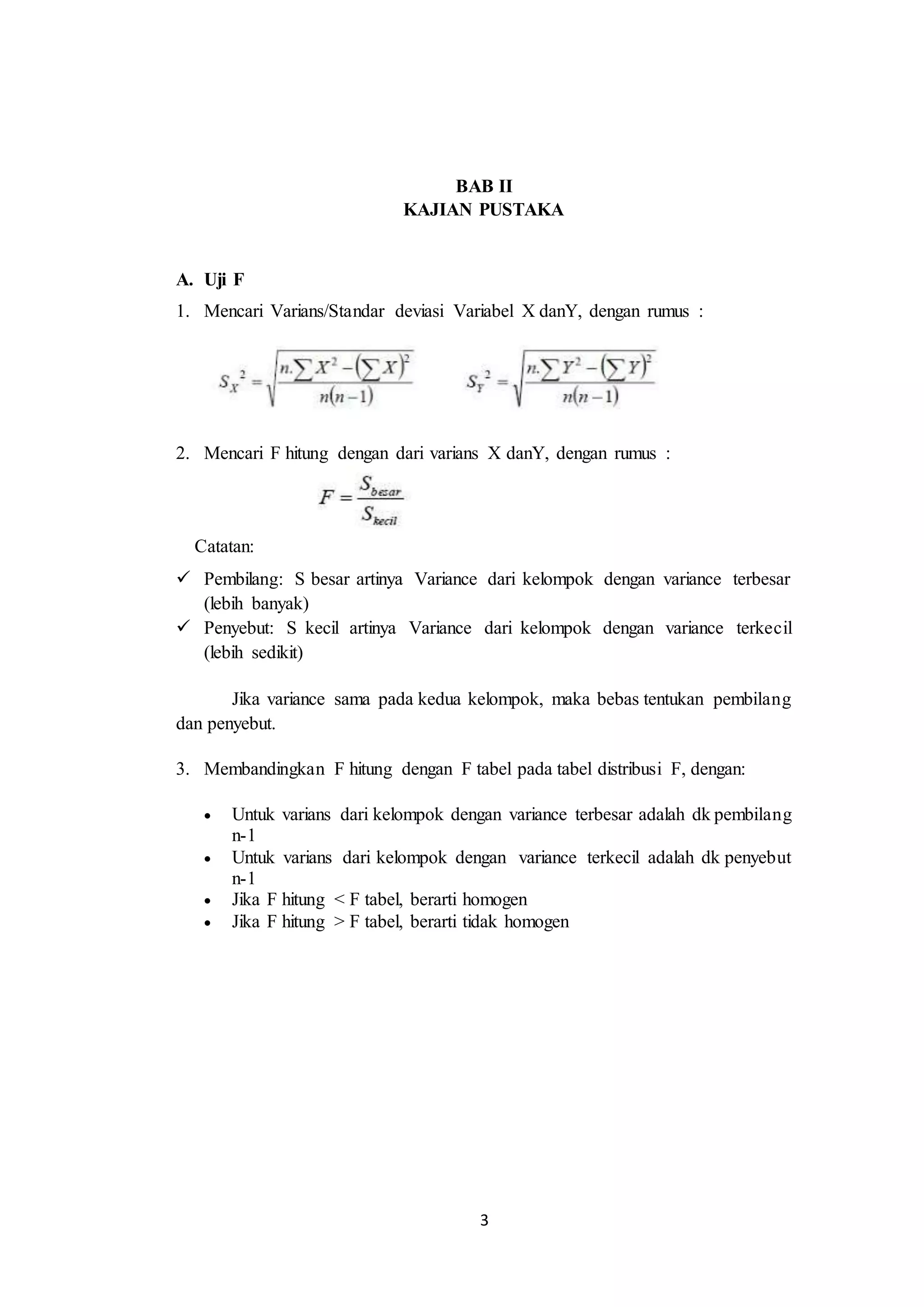 Statistika Uji Homogenitas (Uji Fmax, Uji Barlett, dan Uji Runs) | DOCX
