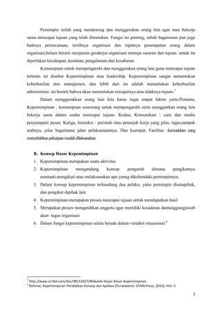 Konsep Dasar Kepemimpinan Pendidikan | DOCX