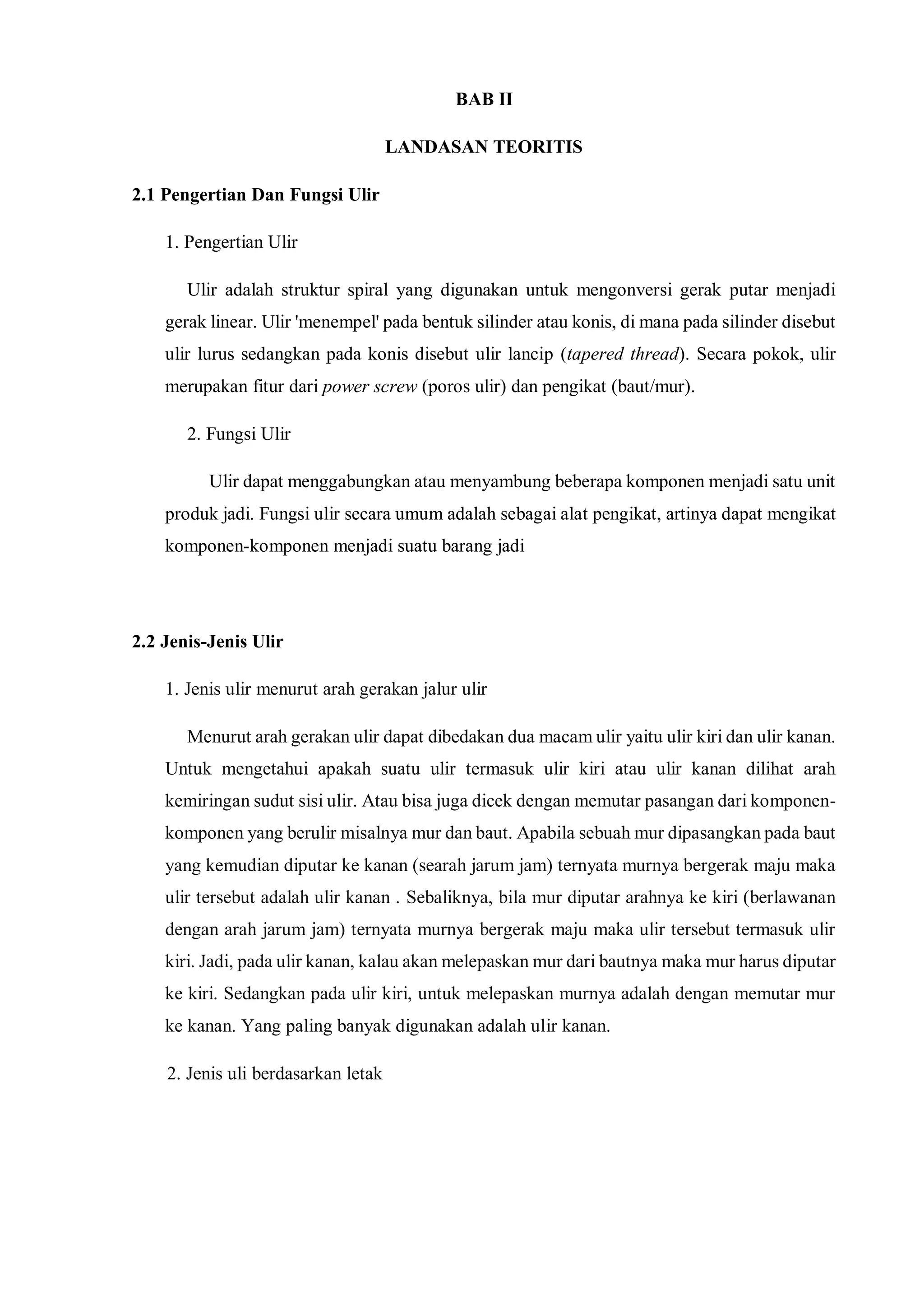 MACAM-MACAM PROFIL ULIR DAN BENTUK ULIR YANG TERDAPAT DALAM MESIN ...