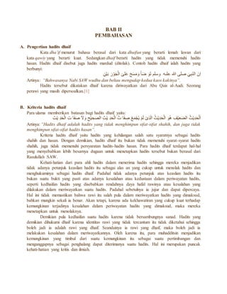 Hadits Dhoif (kriteria & macam-macam) | DOCX