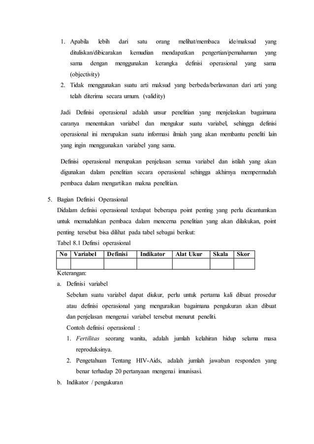 Makalah variabel dan definisi operasional | DOCX