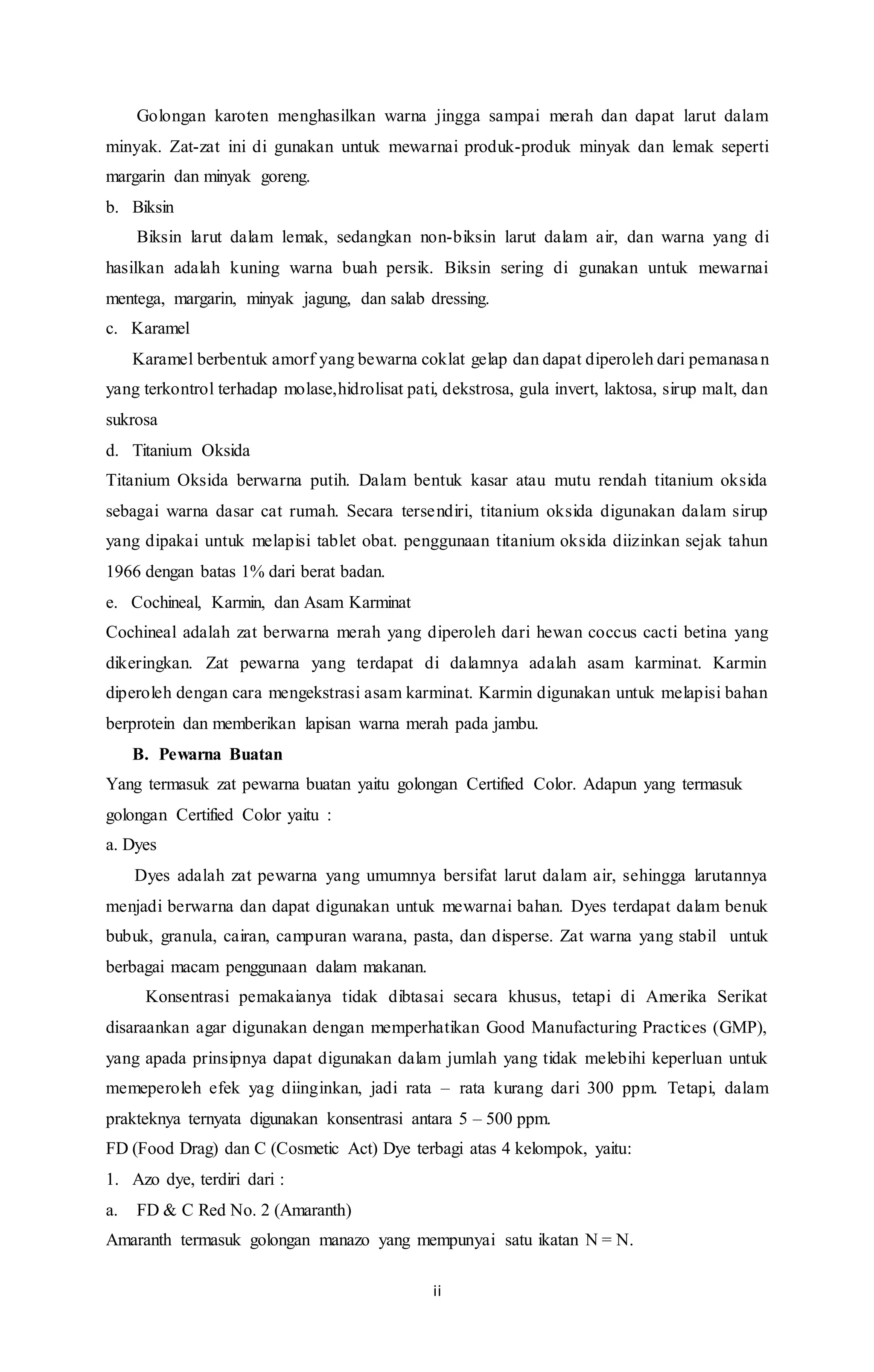 Makalah zat pewarna pada makanan | DOCX