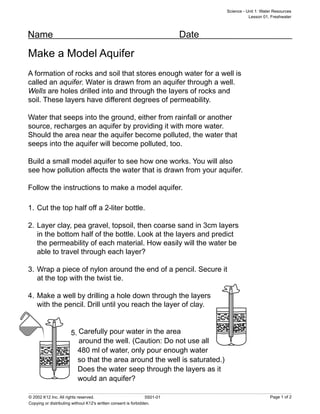 Make a model aquifer | PDF | Indoor Environmental Quality | Home & Garden