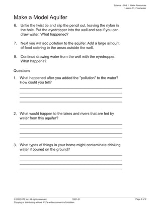 Make a model aquifer | PDF | Indoor Environmental Quality | Home & Garden