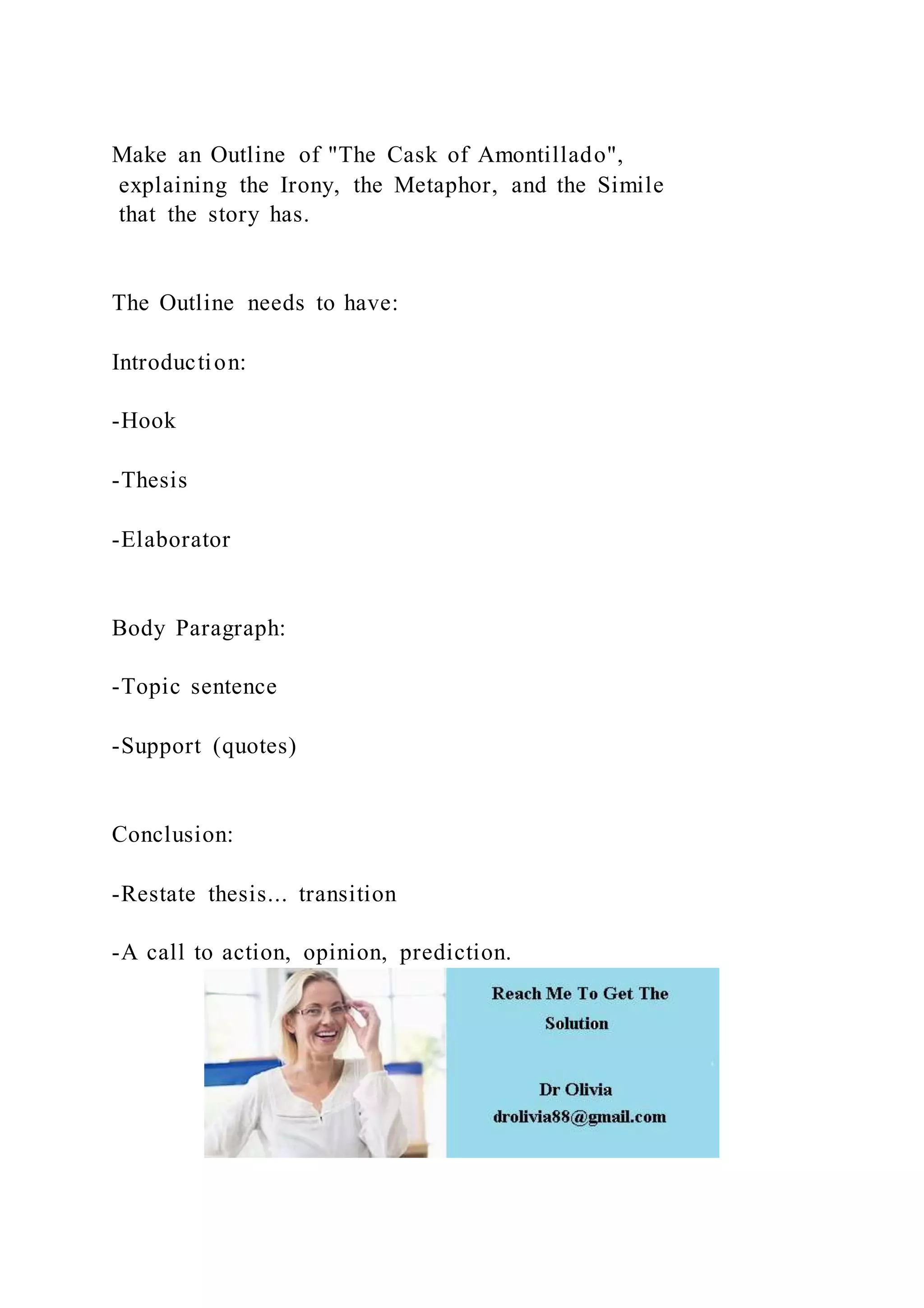 Make an Outline of The Cask of Amontillado, explaining the Irony | DOCX