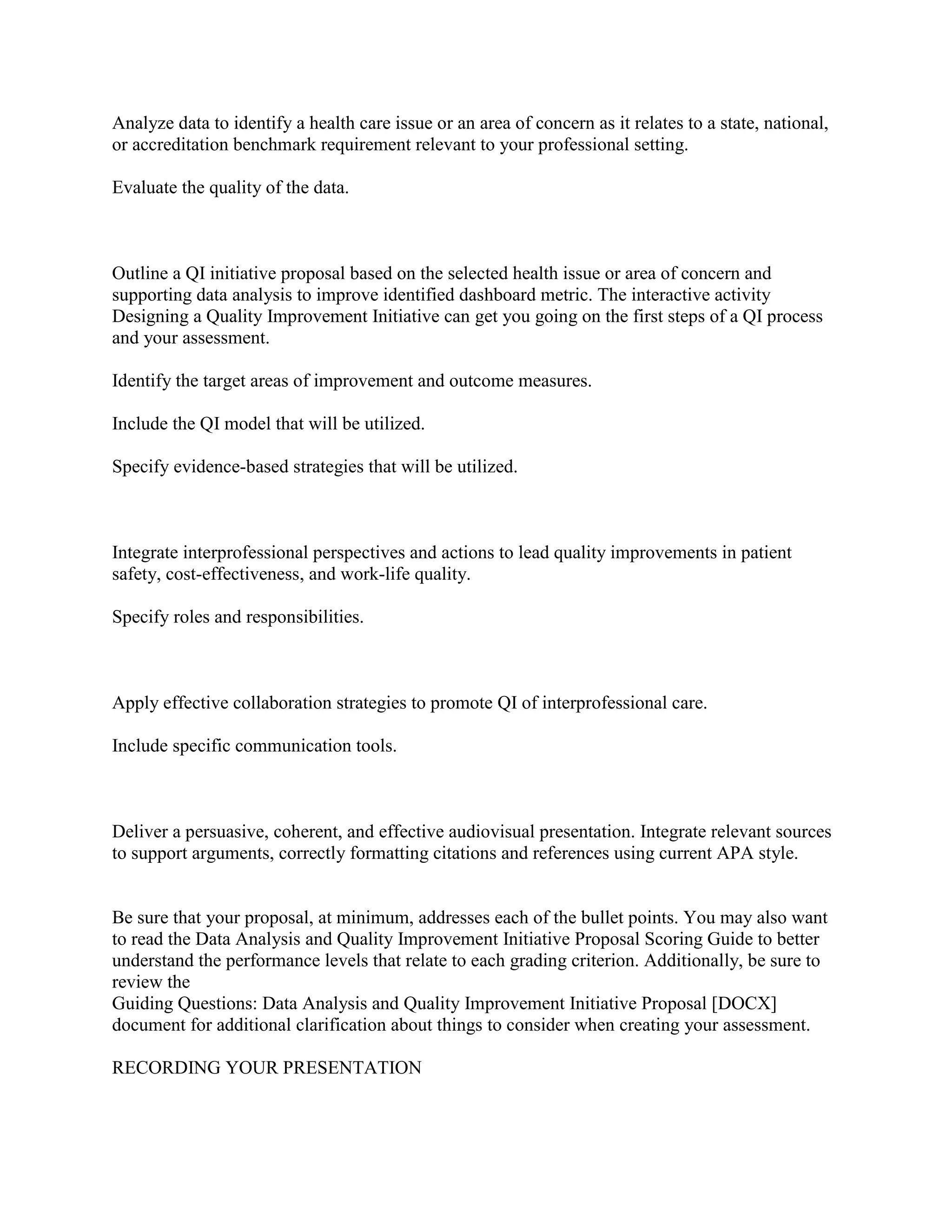 Make a quality initiative proposal (7-10 PowerPoint slides) through a.docx