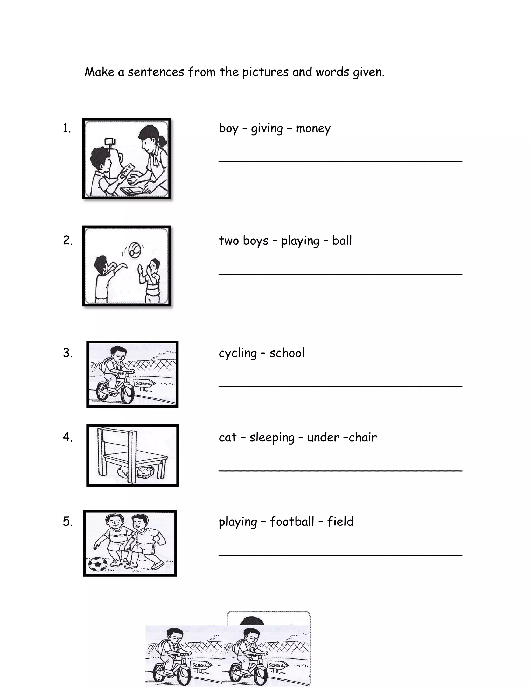 Make a sentences from the pictures and words given | DOC