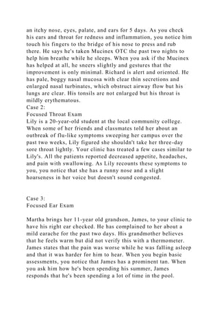 Make a SOAP Note Assessing Ear, Nose, and ThroatMost ear, nose, a.docx