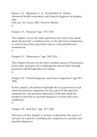 Make a SOAP Note Assessing Ear, Nose, and ThroatMost ear, nose, a.docx