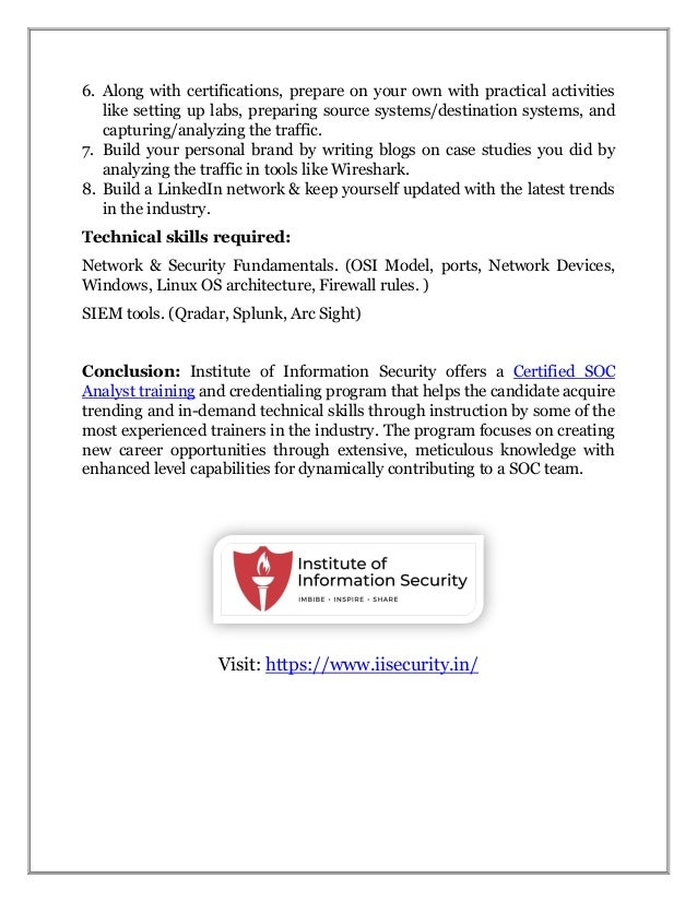 Make Career As Security Operations Center (SOC) Analyst - IISecurity | PDF
