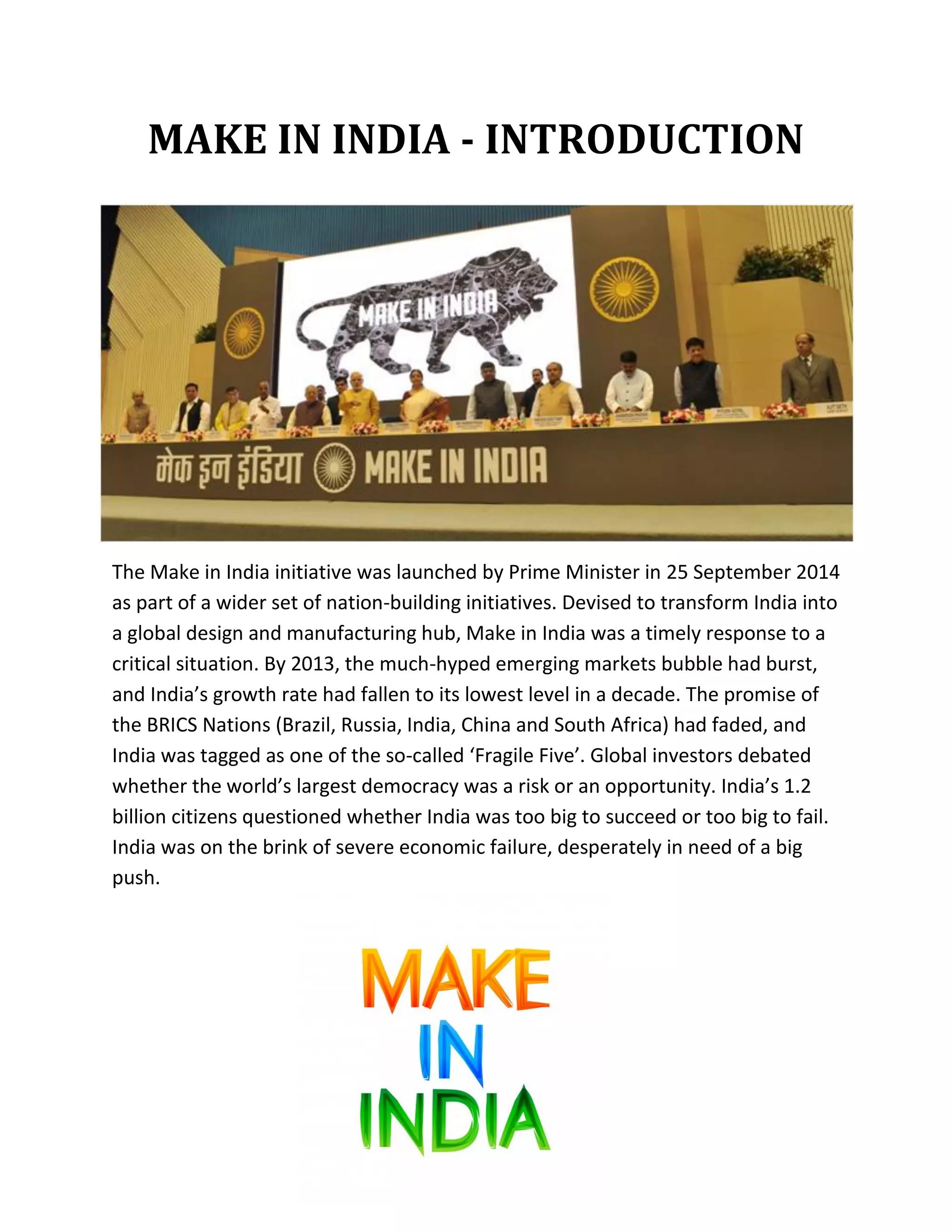 Make in india - The Way Ahead Class 12 Economics Project | PDF