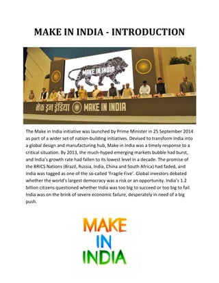 Make in india - The Way Ahead Class 12 Economics Project | PDF