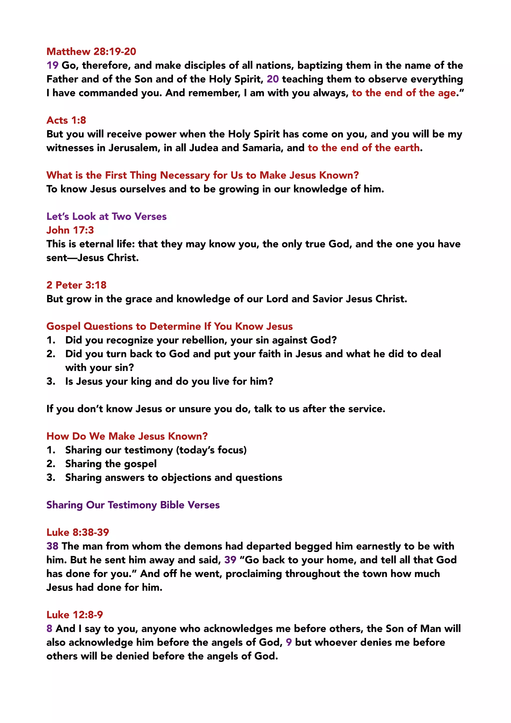 Make Jesus Known (Part 1) Sermon Handout | PDF