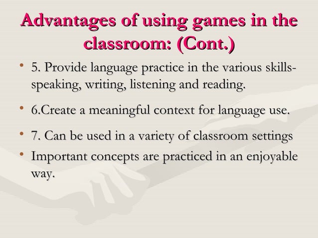 Make learning a fun the use of games in esl classroom | PPT