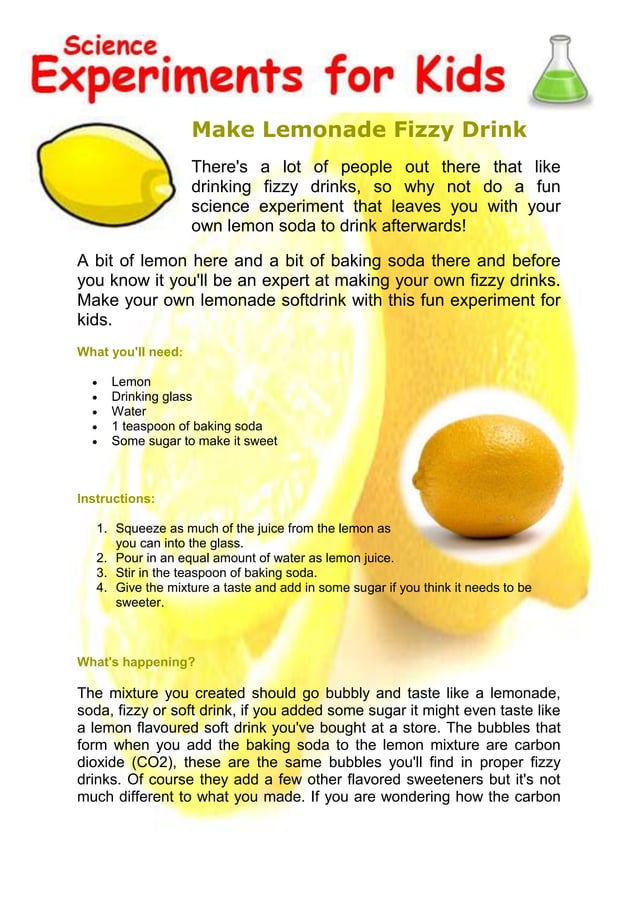 Make lemonade fizzy drink | DOCX | Chemistry | Science