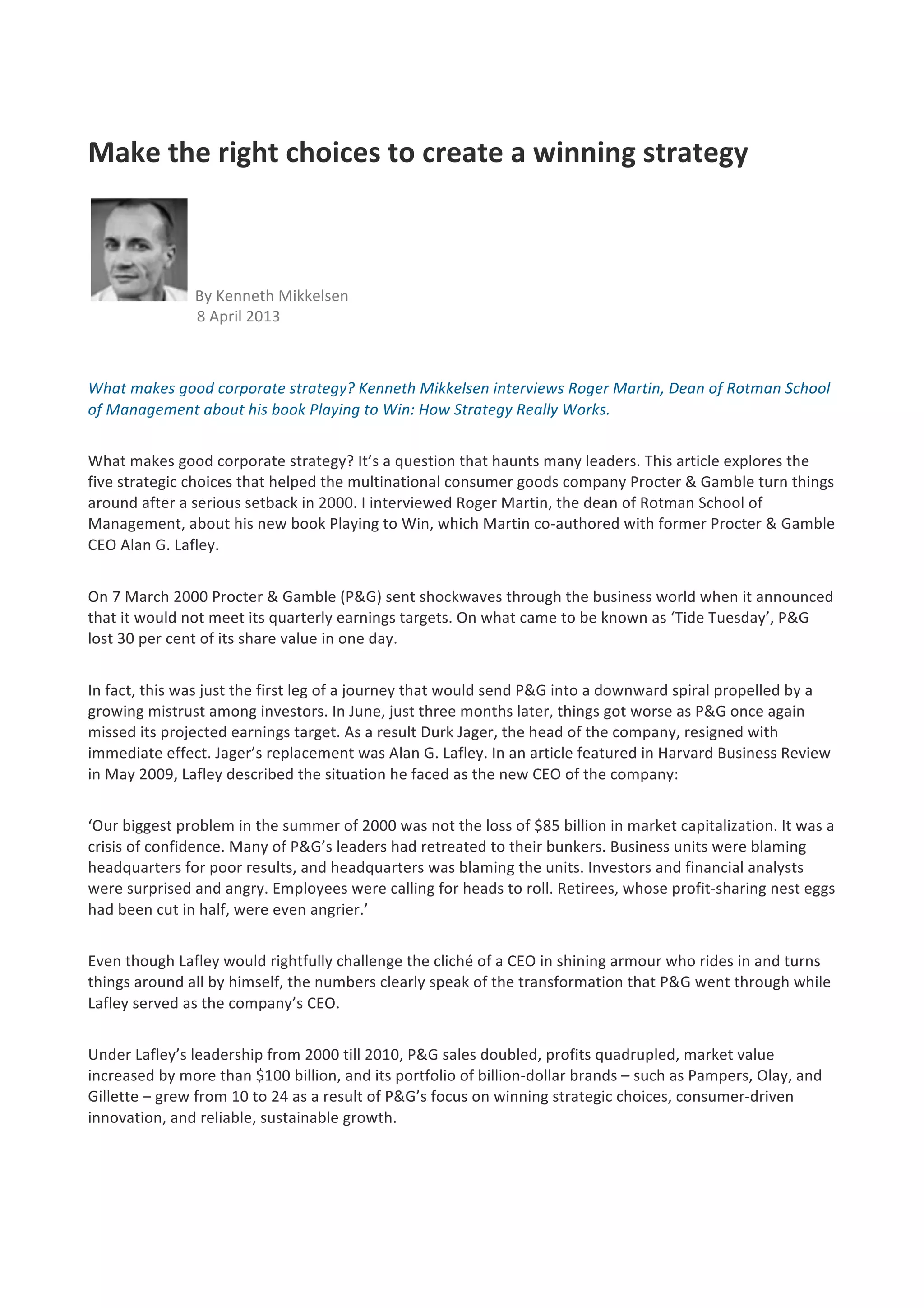 Make the right choices to create a winning strategy by Kenneth ...