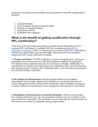 RPL Based Certification Services in Australia | PDF
