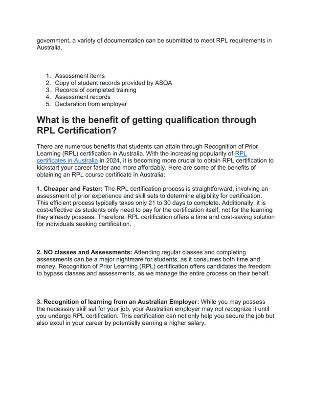 RPL Based Certification Services in Australia | PDF