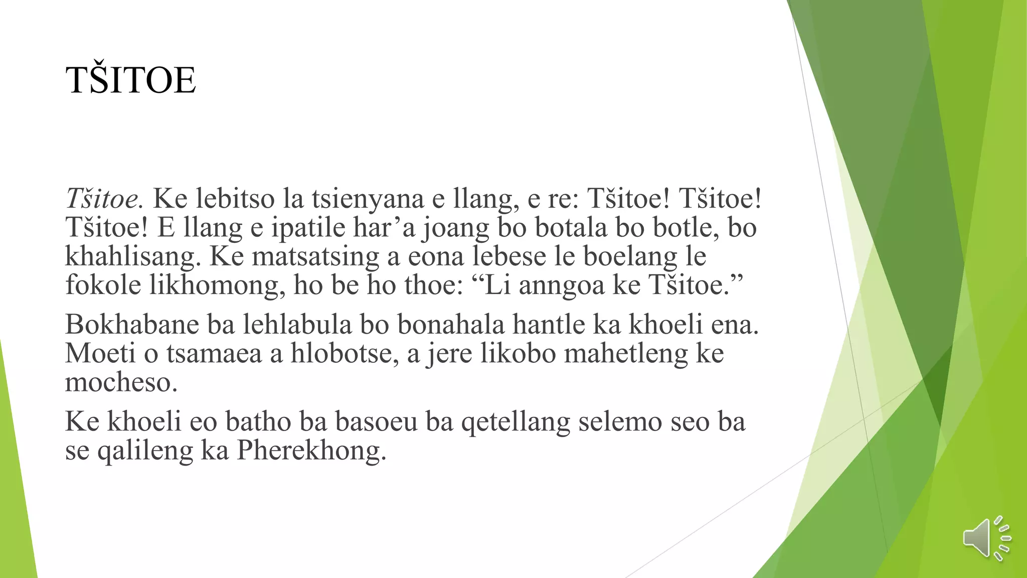 TLHALOSO EA LIKHOELI TSA SELEMO | PPTX
