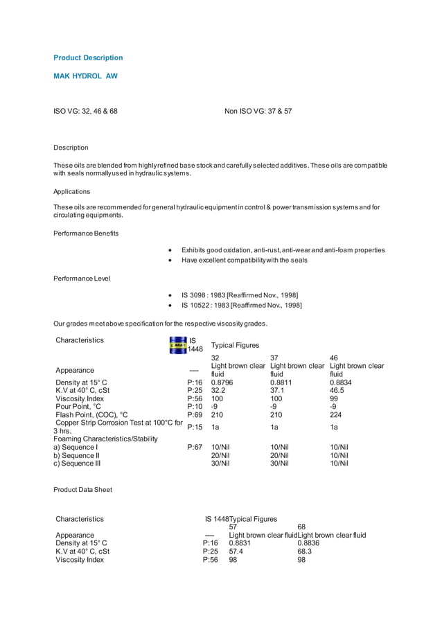 Mak hydrol msds | DOCX | Chemistry | Science