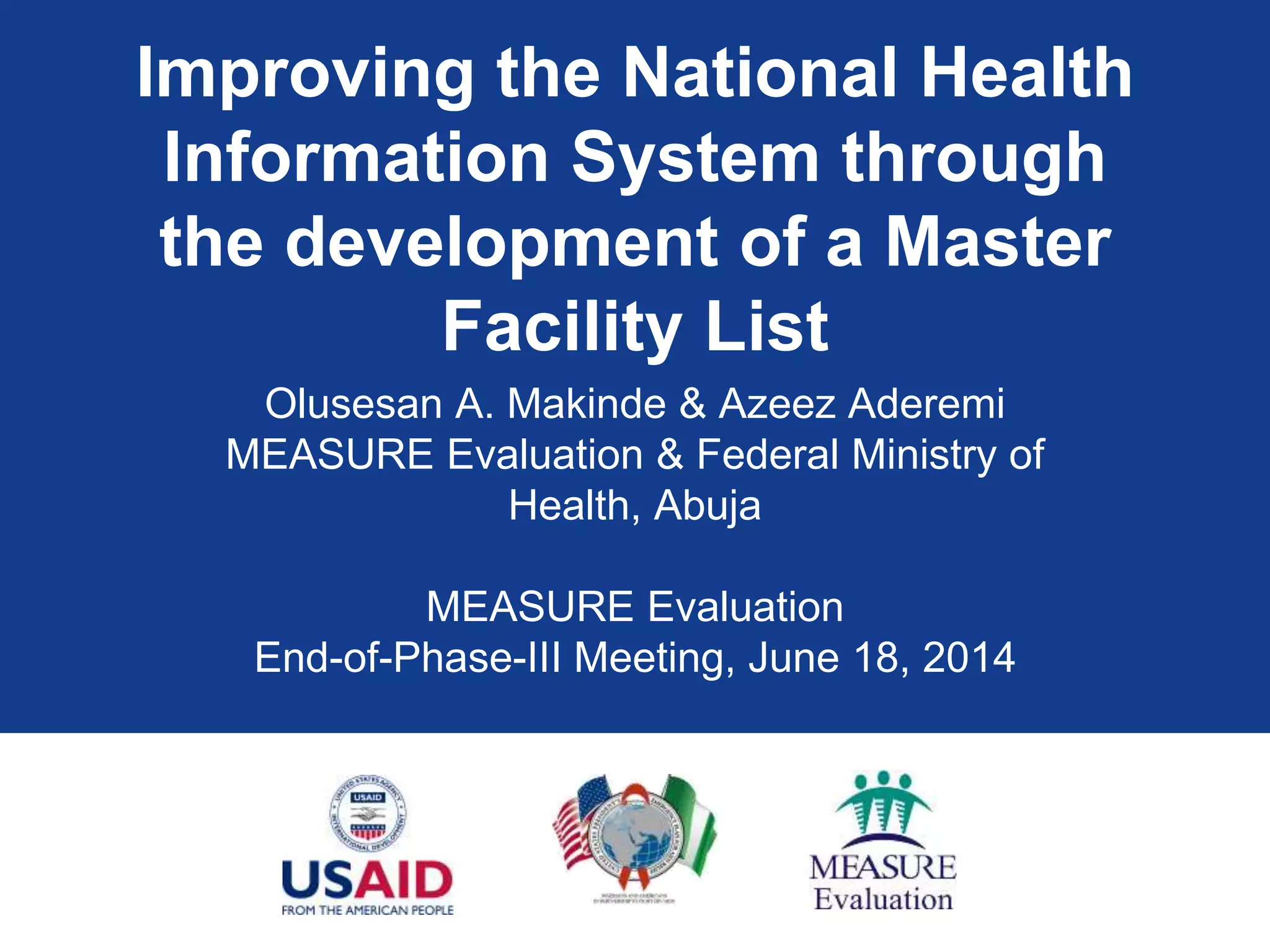 Improving the National Health Information System through the ...