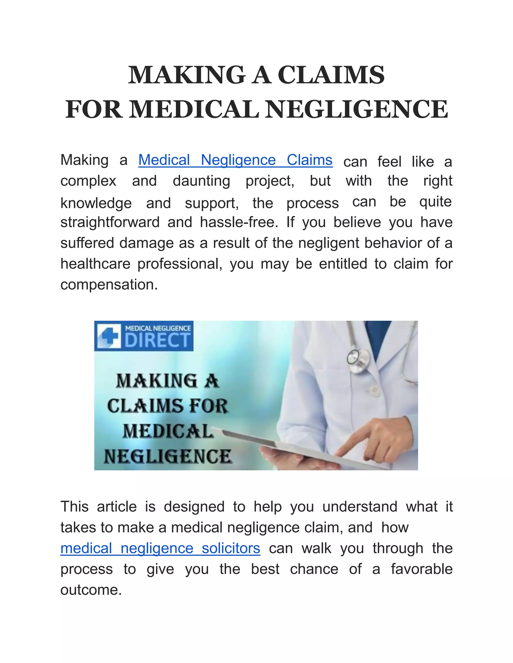 Medical Negligence Claims - Medical Negligence | PPTX