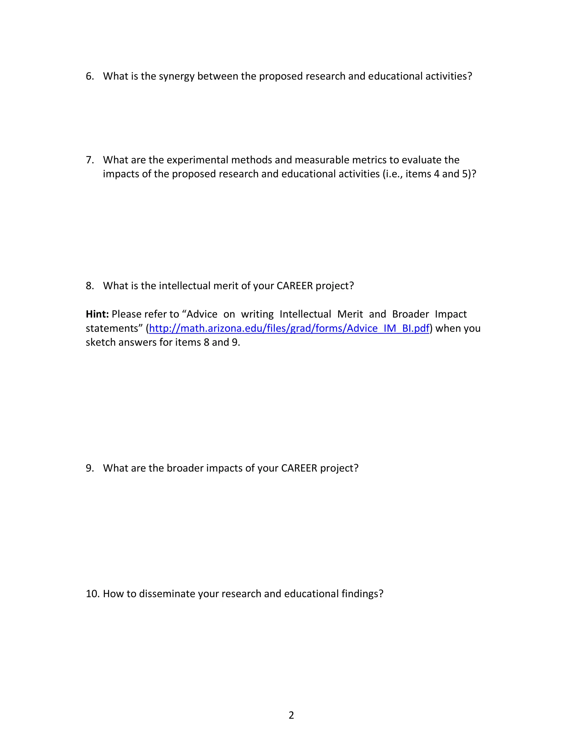 Making a competitive nsf career proposal: Part 2 Worksheet | PDF ...