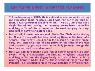 FOOD FROM DESERT : DR. RAJU M. MATHEW'S EXPERIMENTS IN AL AIN IN ...