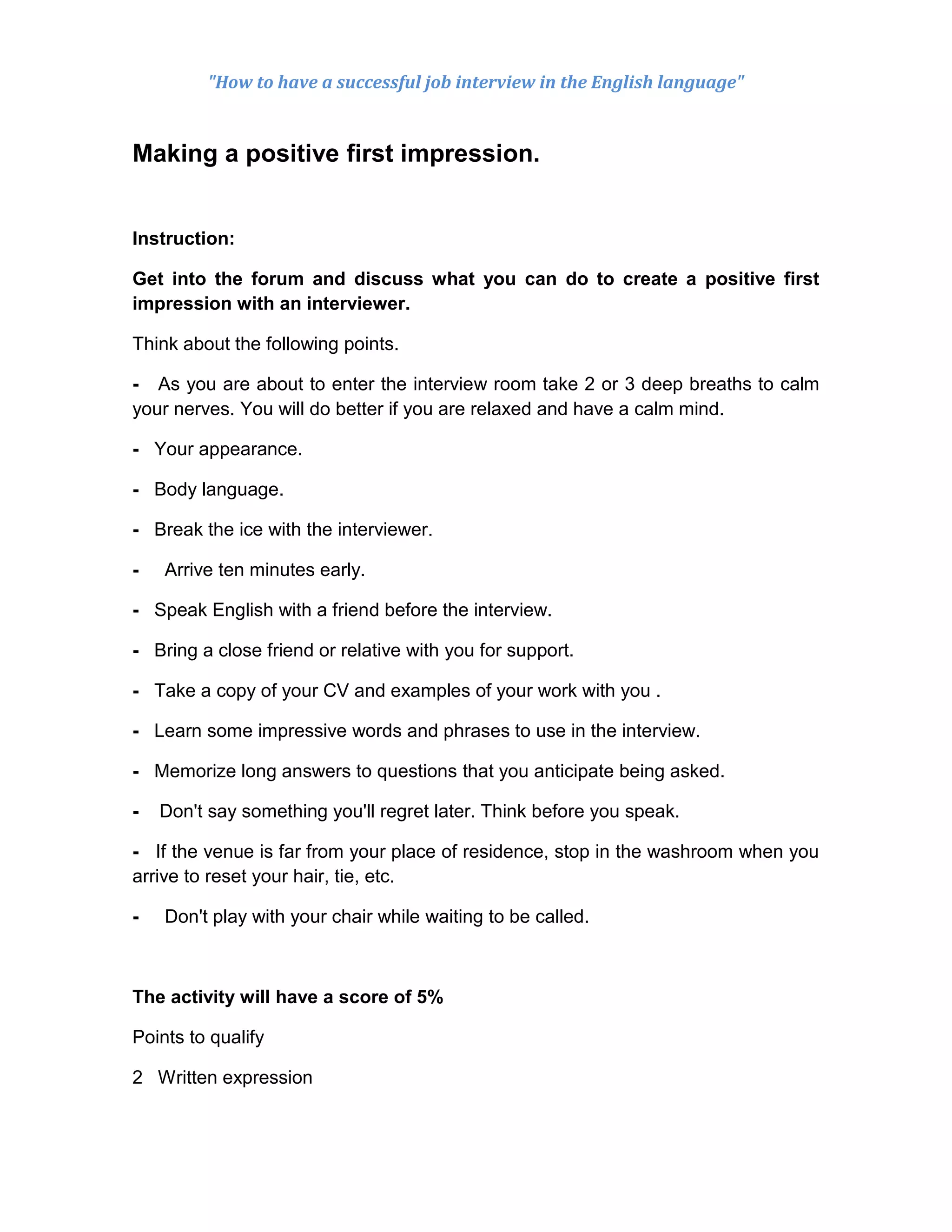 Making a positive first impression. | DOCX