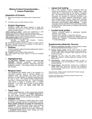 Making content comprehensible for ell | PDF