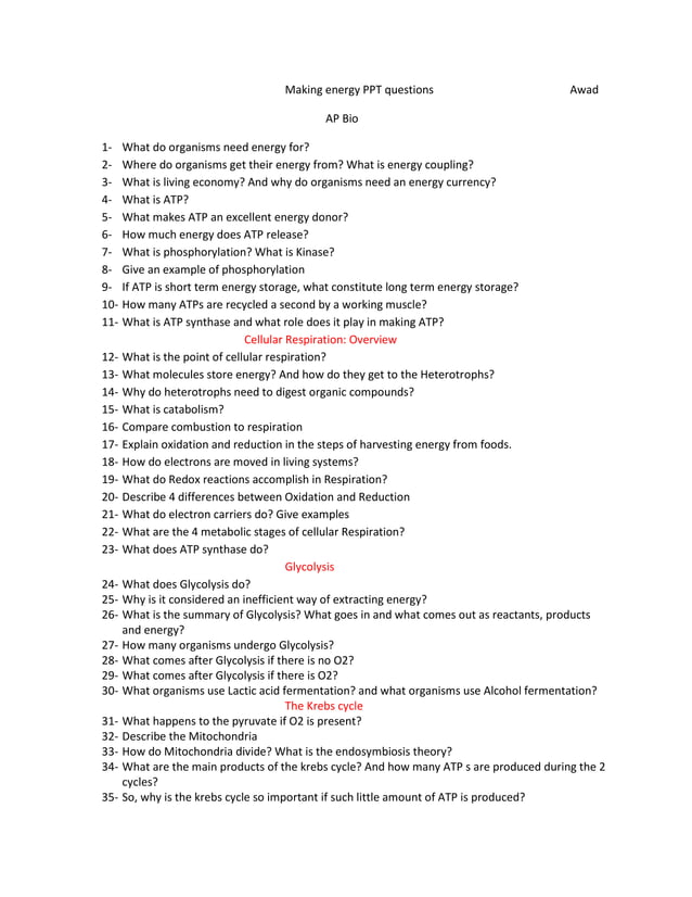 Making energy ppt questions chap9 | PDF