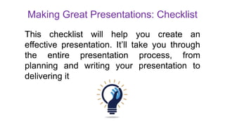 Checklist for Making Great Presentations.pptx | Free Download