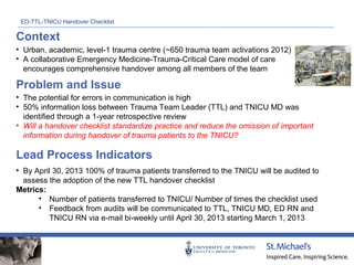 Making handover safer for trauma patients admitted to the neuro trauma ...