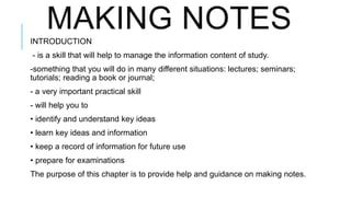 Making notes: study skills | PPTX | Education