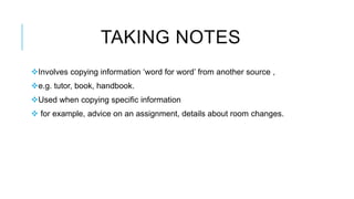 Making notes: study skills | PPTX | Education