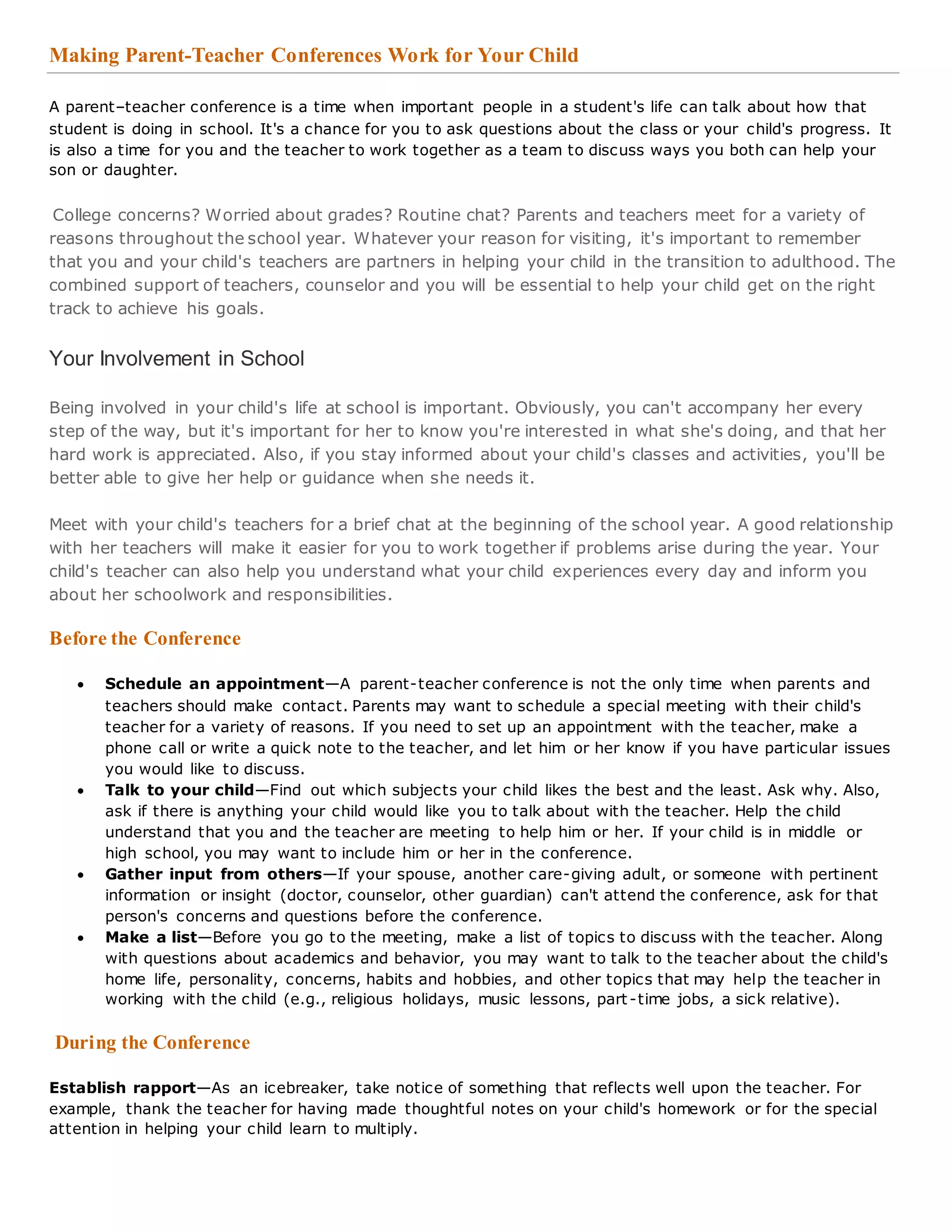 Making parent teacher conference a success | PDF