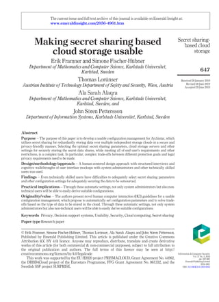 Making secret sharing based cloud storage usable | PDF