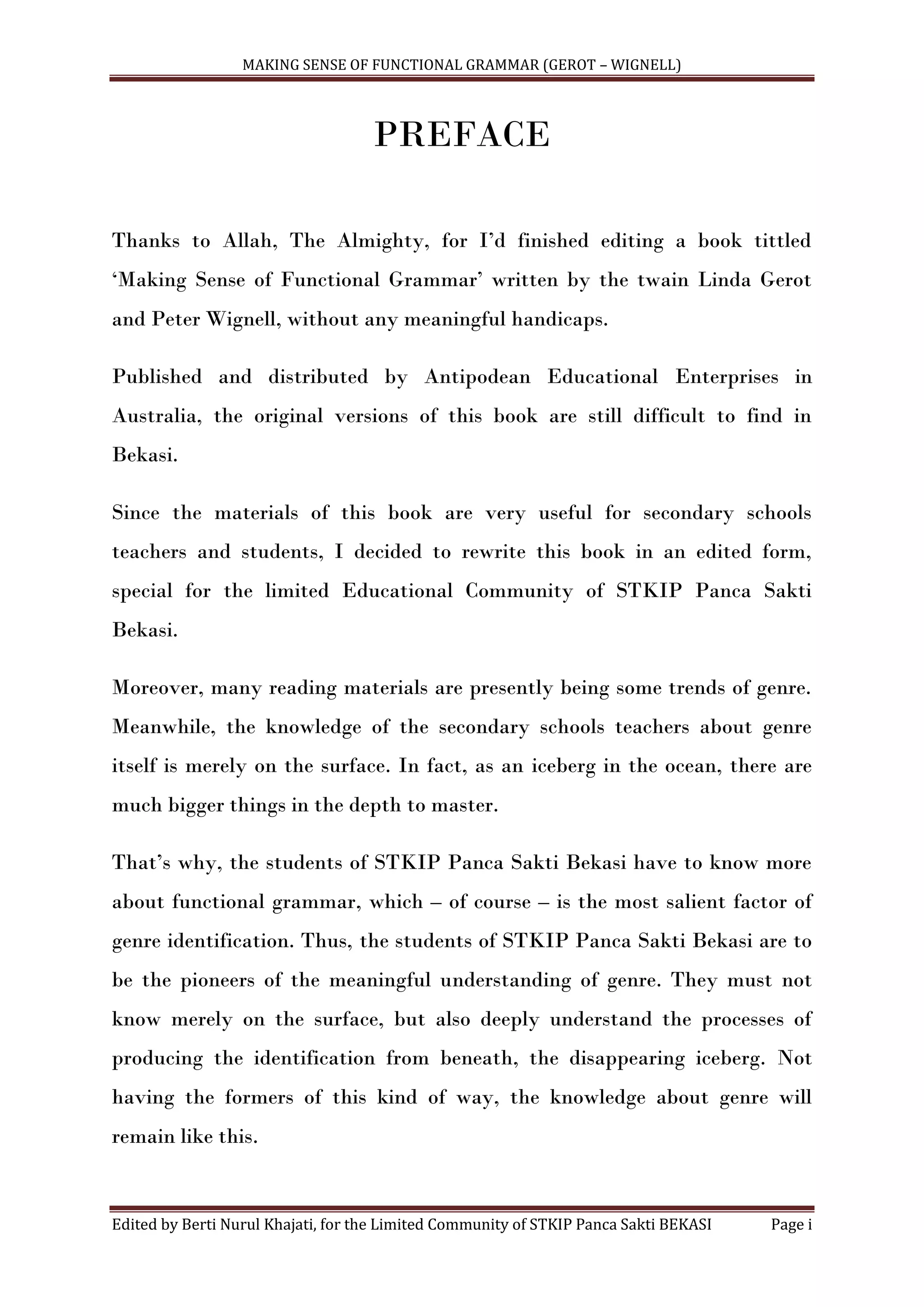Making sense of functional grammar preface | PDF