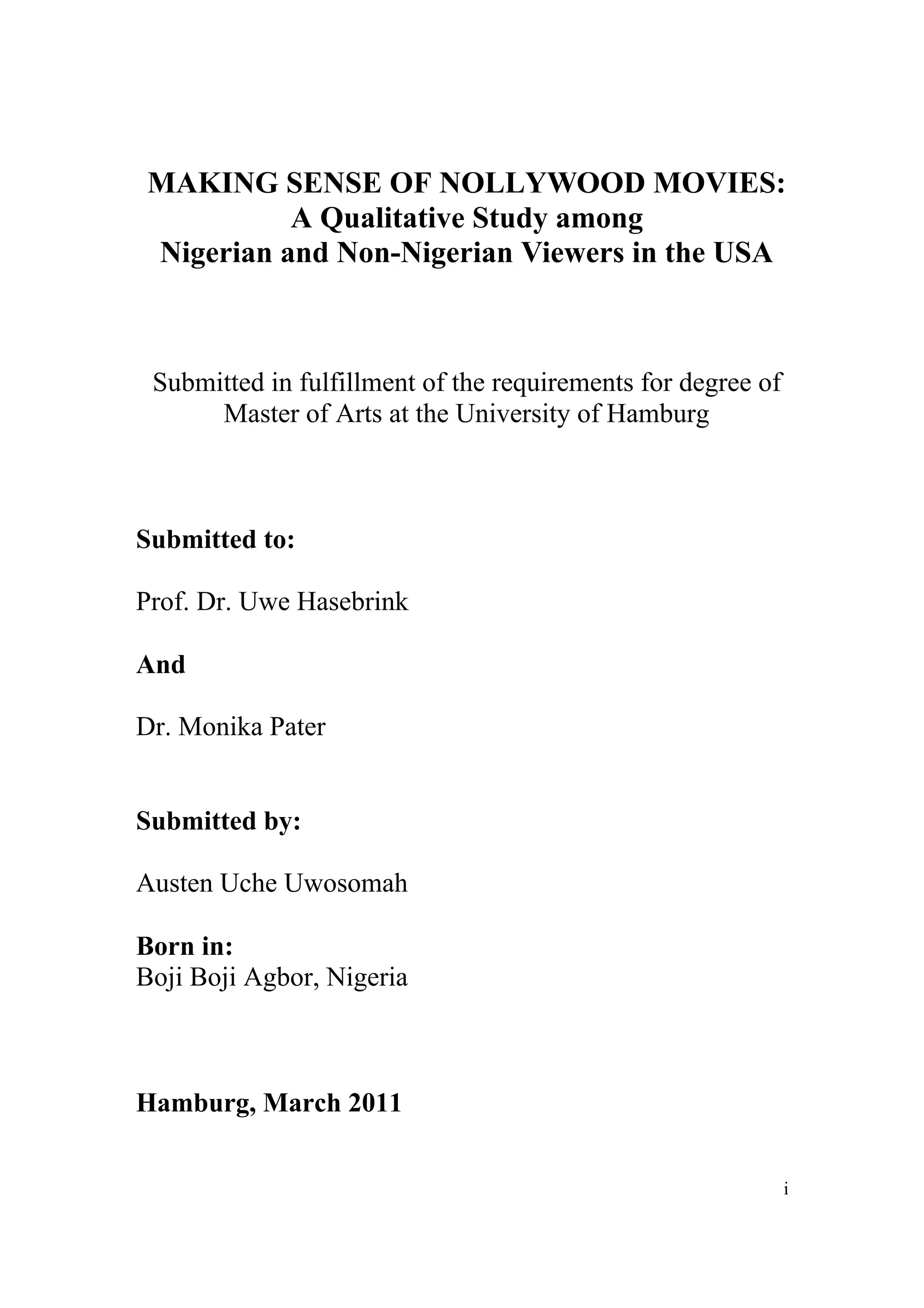 Making sense of nollywood Movies (Part 1, Preliminary pages) | PDF